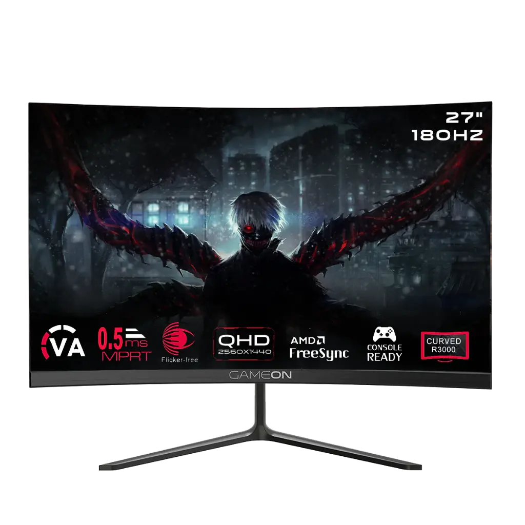 GAMEON 27" 2K 180Hz, 0.5ms, HDMI 2.1, QHD, Curved Gaming Monitor ...